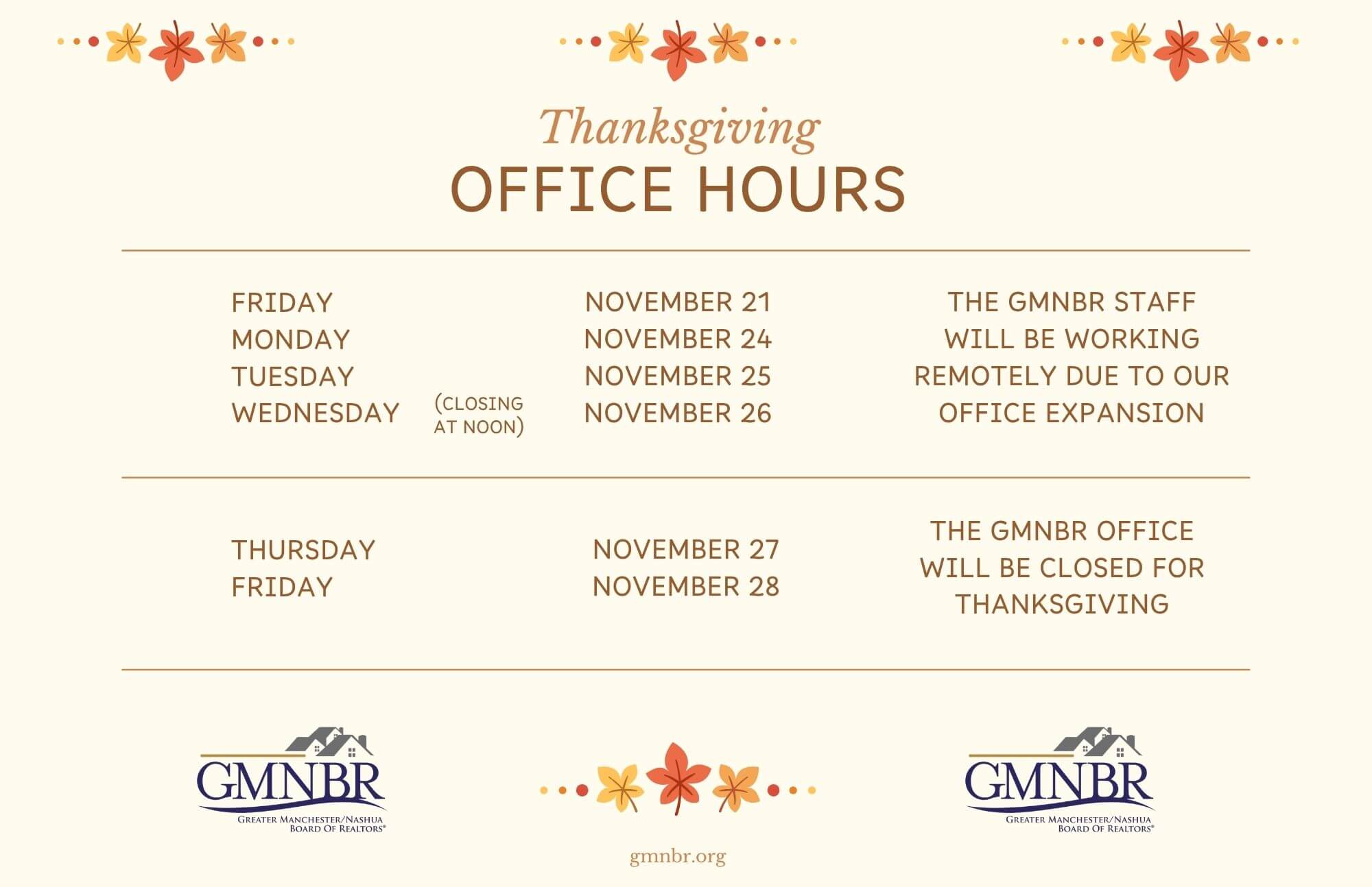 GMNBR Thanksgiving Office Hours - Greater Manchester/Nashua Board of ...